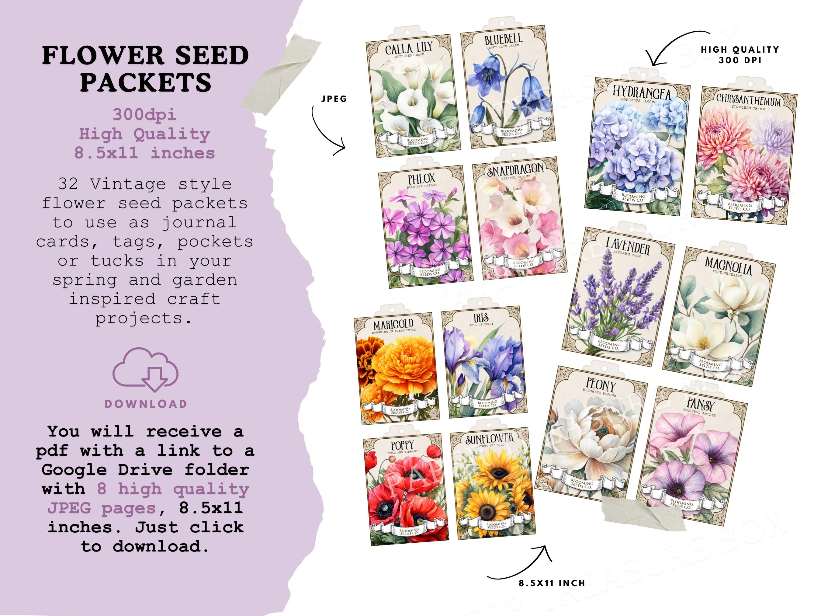 Vintage Flower Seed Packets | Printable Floral Journal Cards | Junk ...