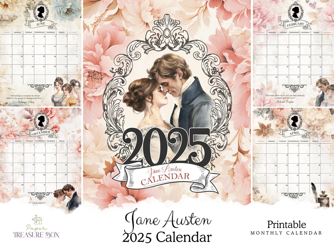 Vintage 2025 Printable Calendar, Jane Austen Planner, Perfect Gift for ...