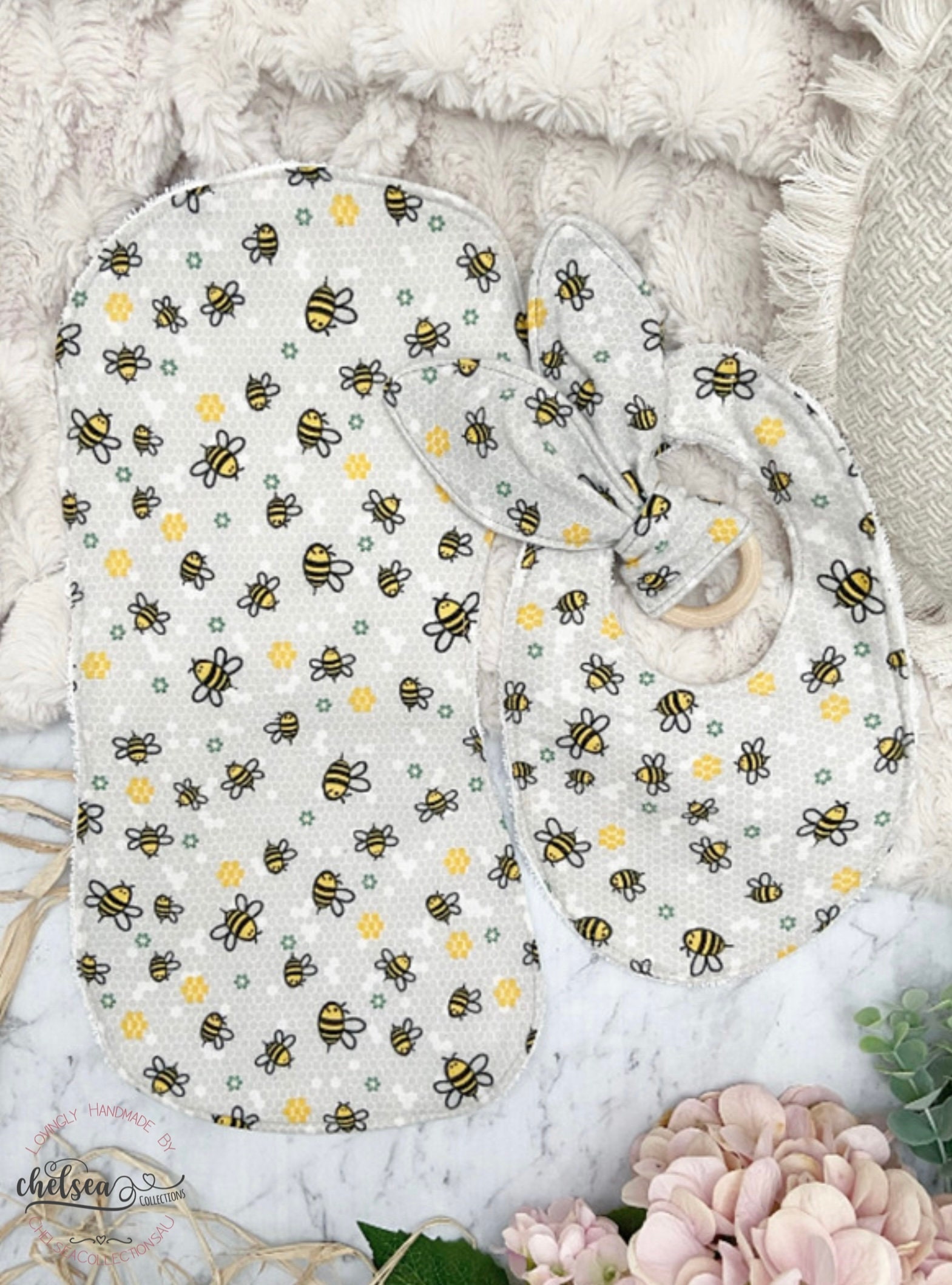 Handmade Baby Set Buzzing Bee Flannelette Material Burp Cloth, Bib ...