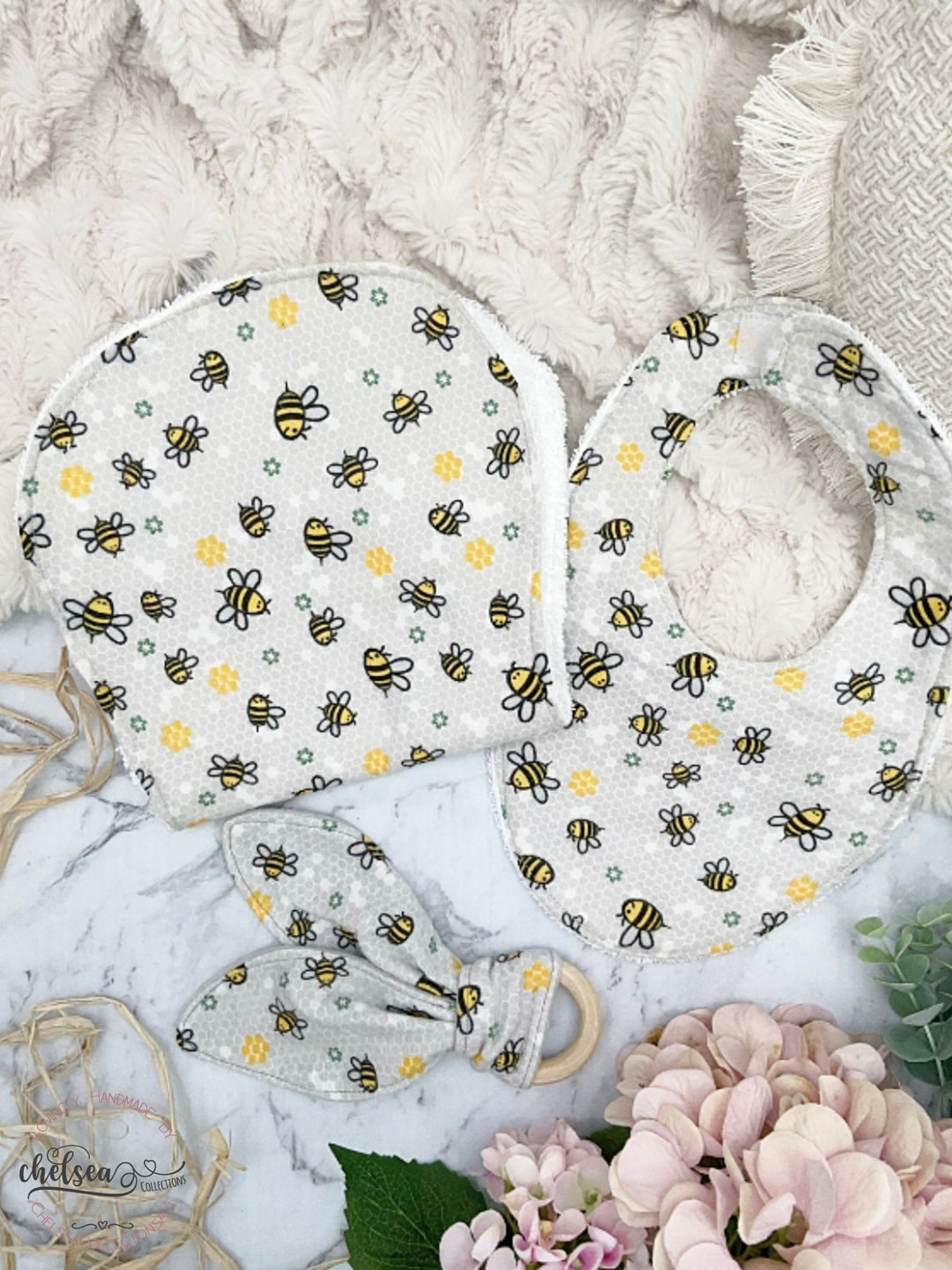 Handmade Baby Set Buzzing Bee Flannelette Material Burp Cloth, Bib ...