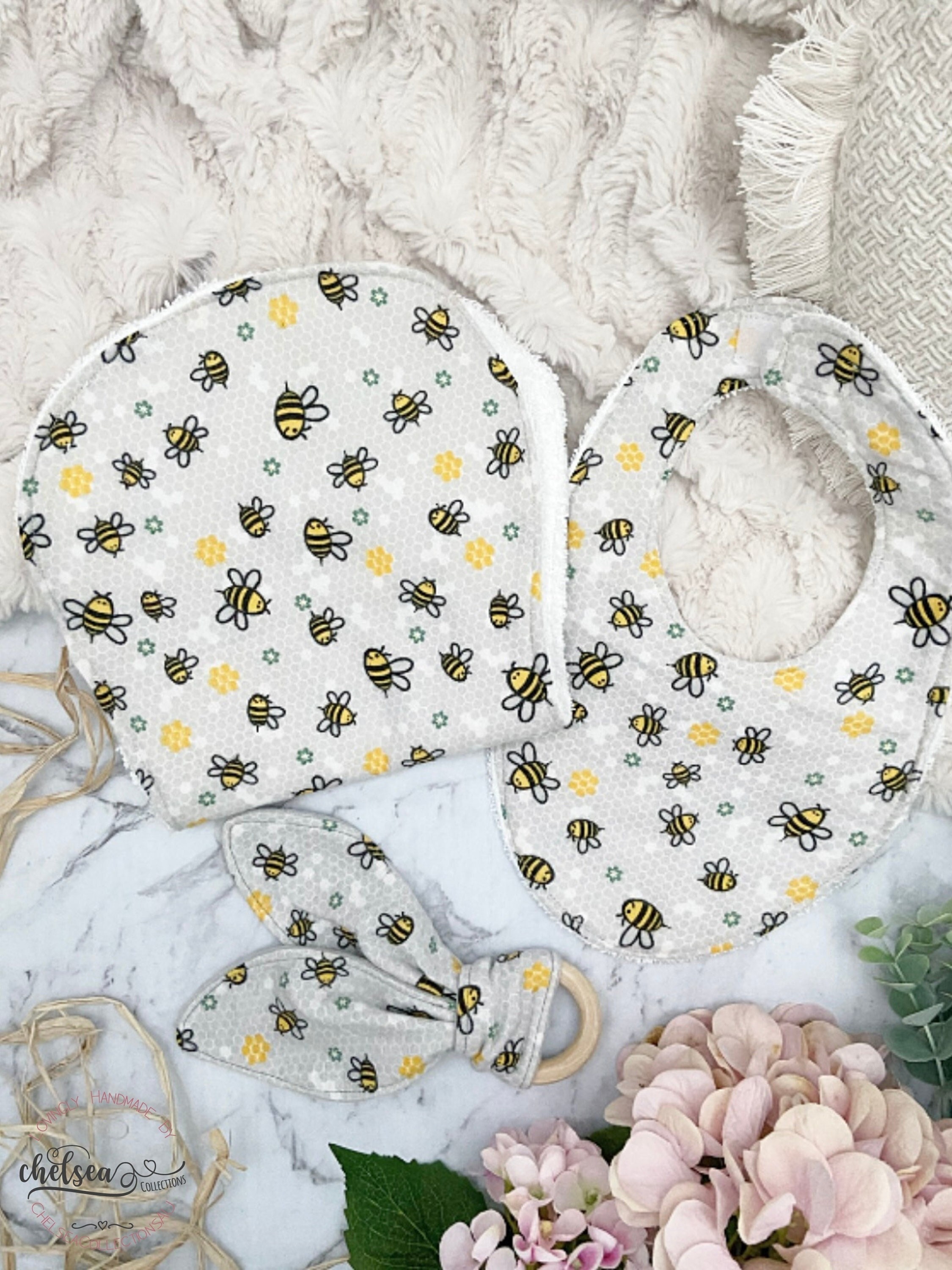 Handmade Baby Set Buzzing Bee Flannelette Material Burp Cloth, Bib ...