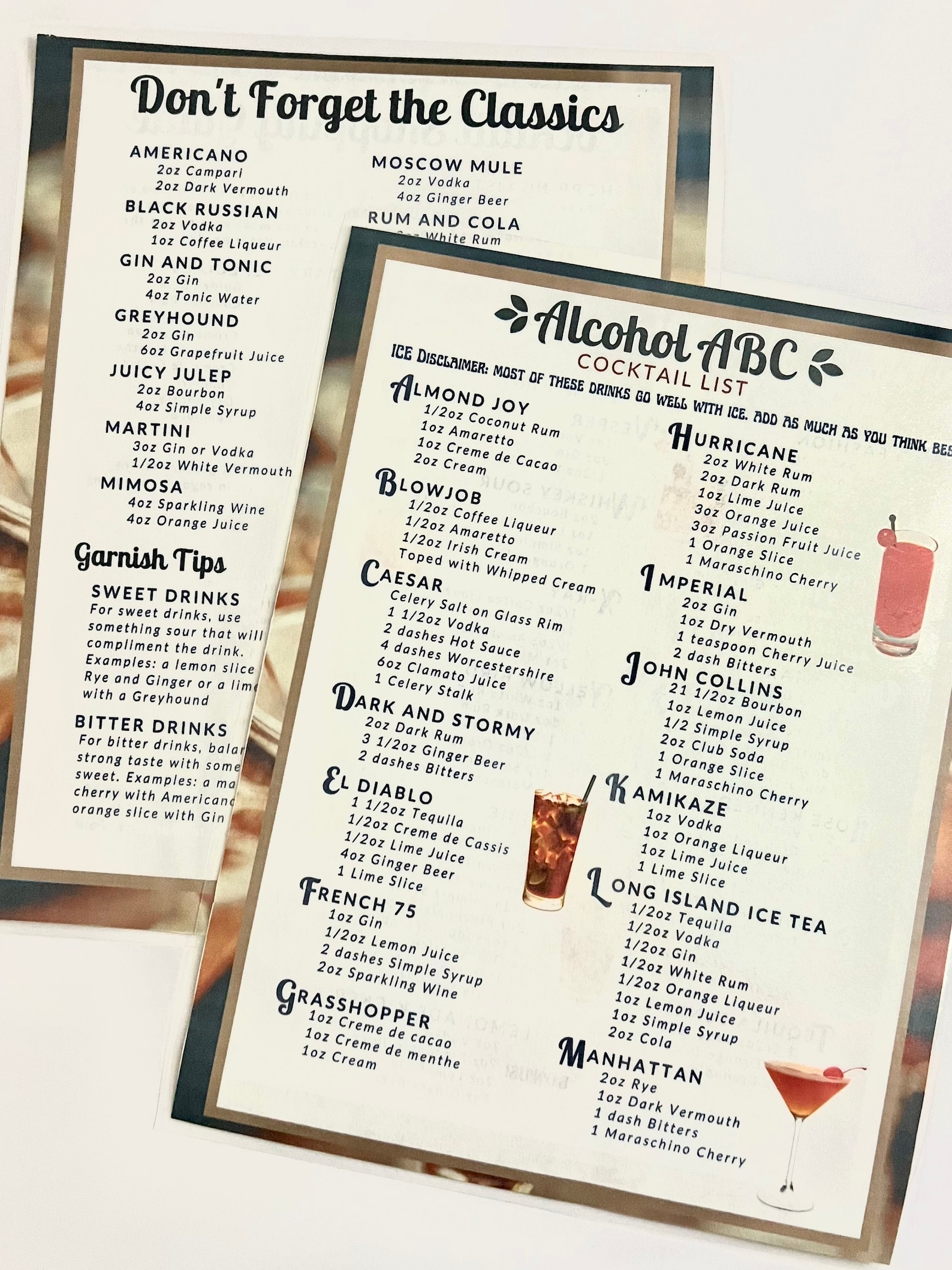 Alcohol ABC Cocktail List of Drink Recipes Printable Bar - Etsy Canada