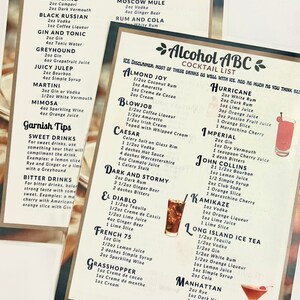 Alcohol ABC Cocktail List of Drink Recipes, Printable Bar Menu, Digital ...