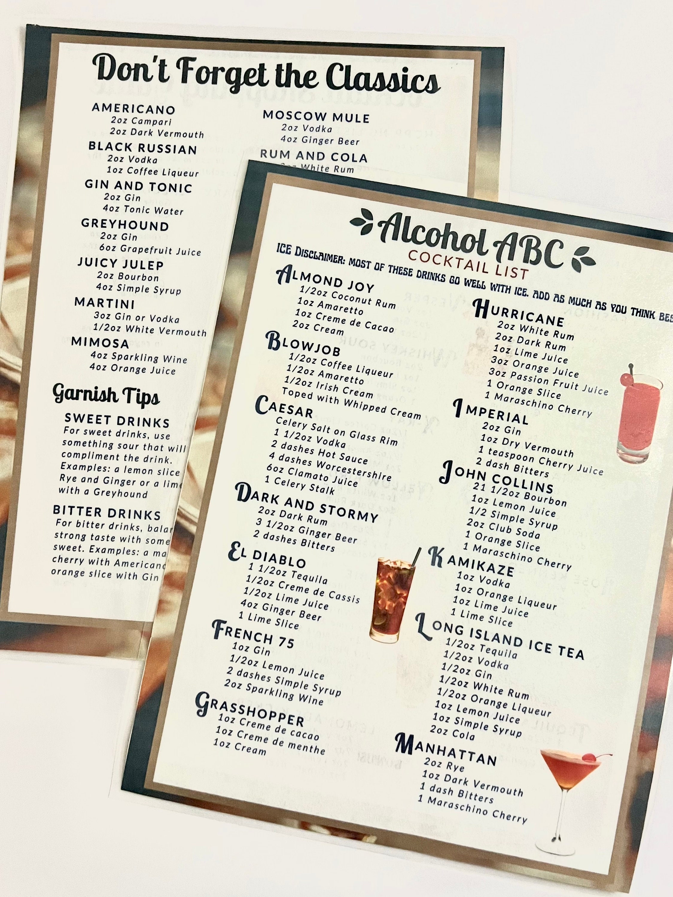 Alcohol ABC Cocktail List of Drink Recipes Printable Bar - Etsy Canada
