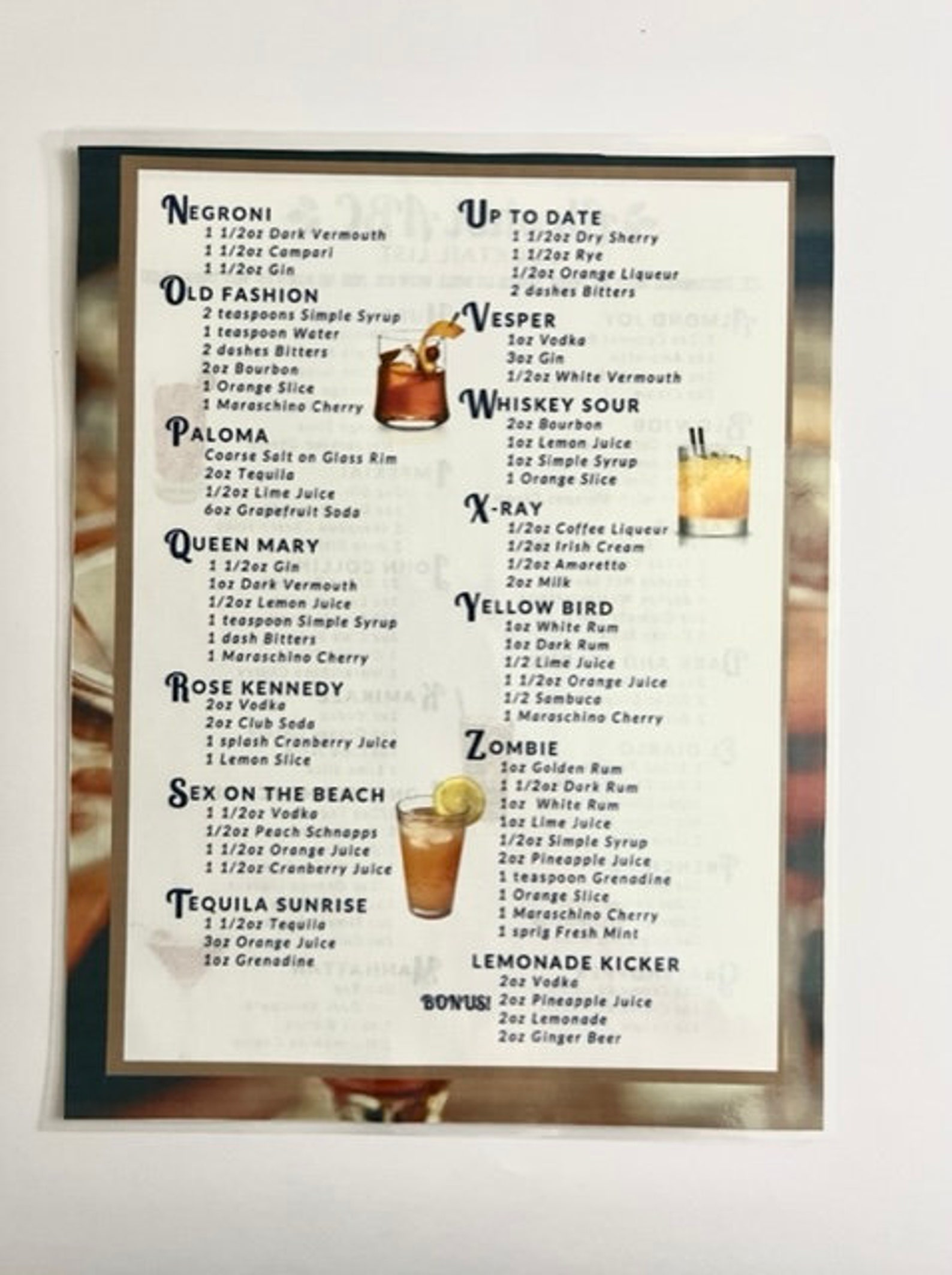 Alcohol ABC Cocktail List of Drink Recipes Printable Bar - Etsy