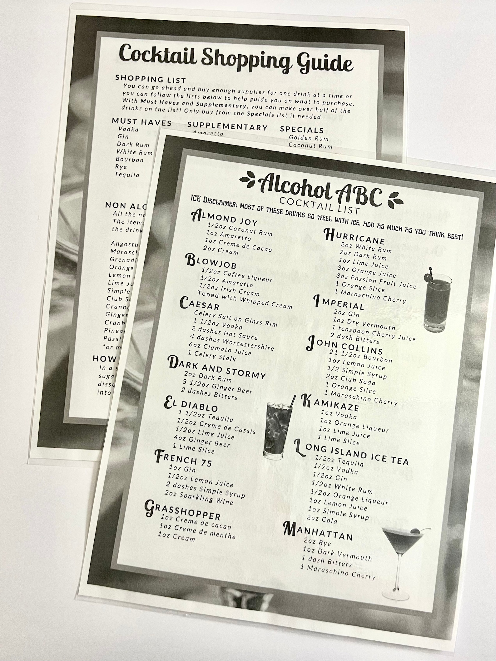 Alcohol ABC Cocktail List of Drink Recipes Printable Bar - Etsy Canada