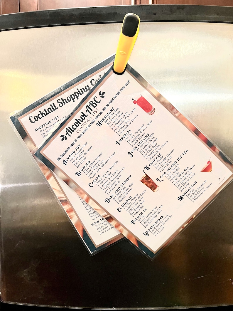 Alcohol ABC Cocktail List of Drink Recipes, Printable Bar Menu, Digital ...