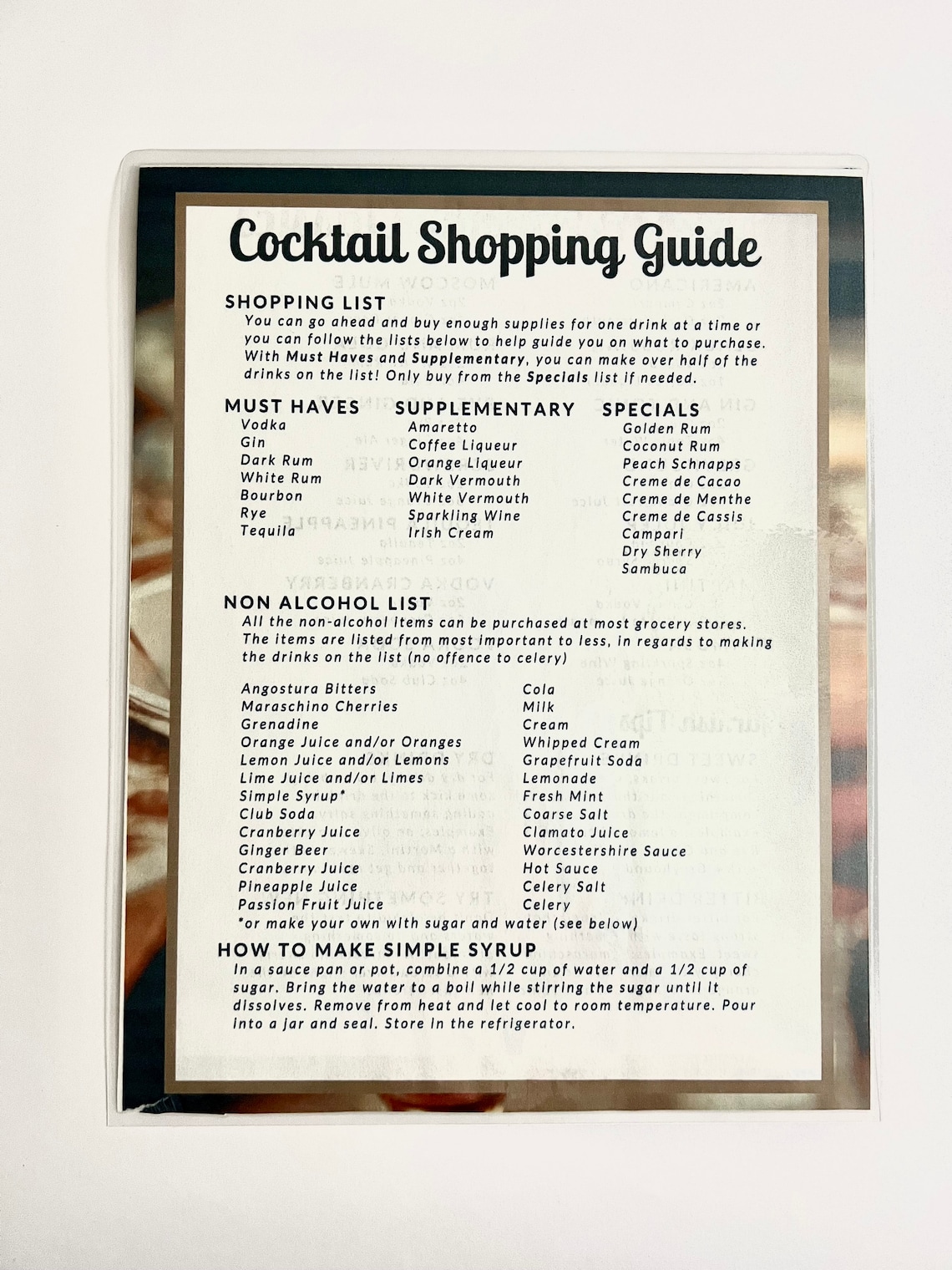 Alcohol ABC Cocktail List of Drink Recipes Printable Bar - Etsy