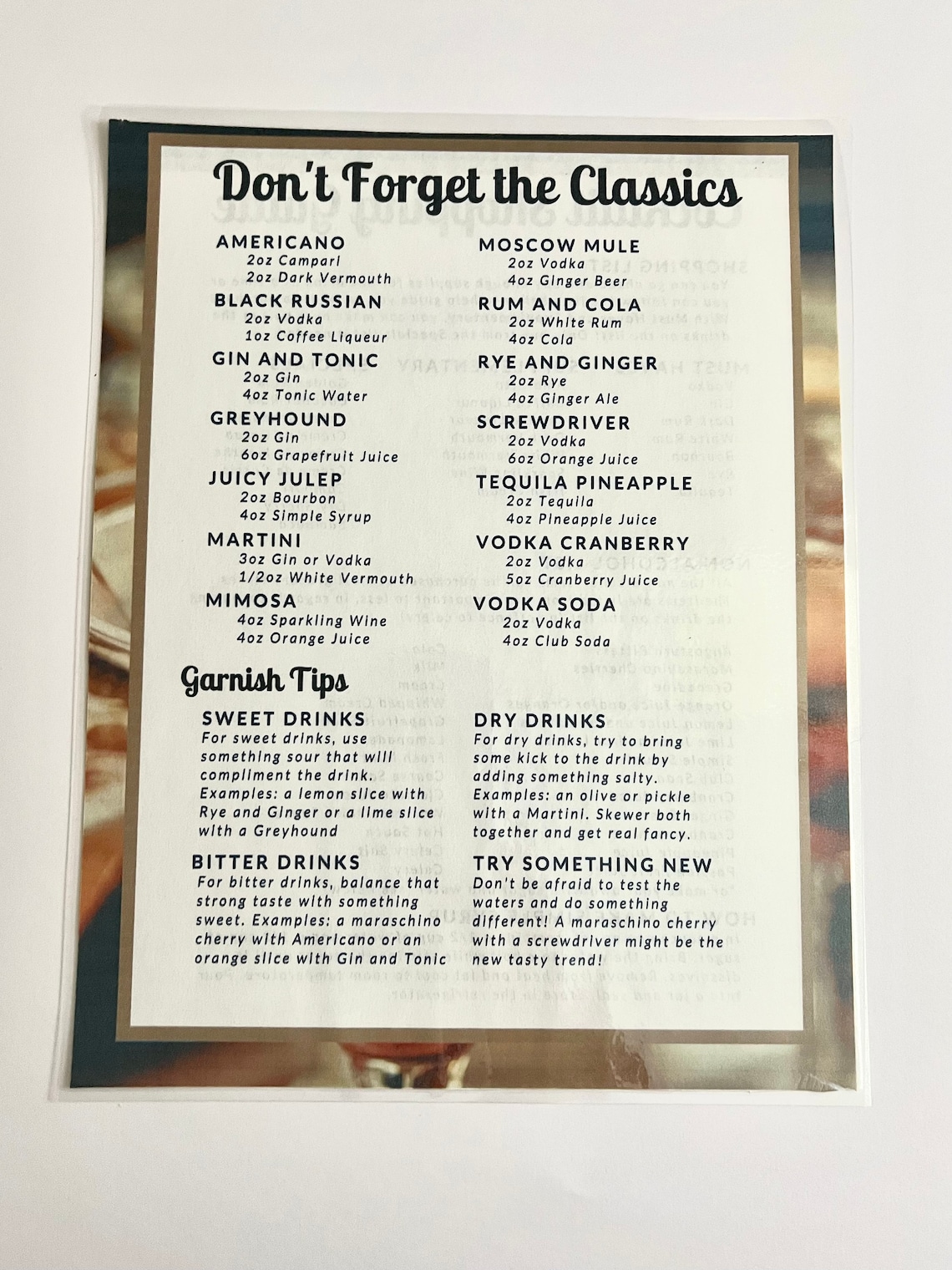 Alcohol ABC Cocktail List of Drink Recipes Printable Bar - Etsy Canada