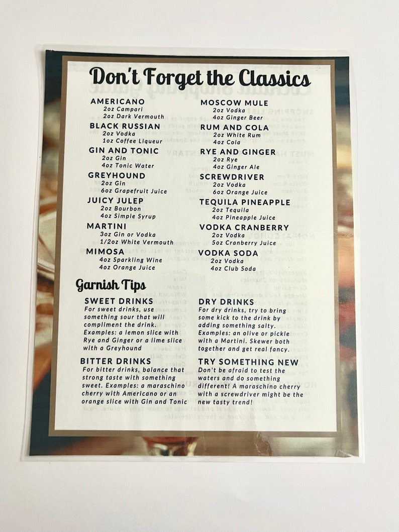 Alcohol ABC Cocktail List of Drink Recipes Printable Bar - Etsy