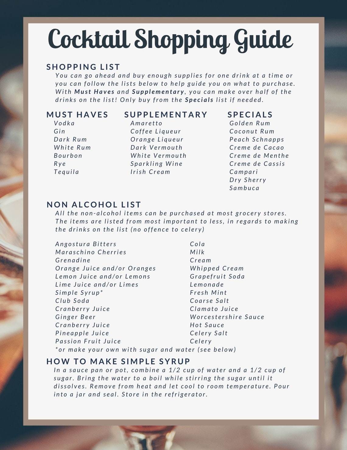 Alcohol ABC Cocktail List of Drink Recipes Printable Bar - Etsy