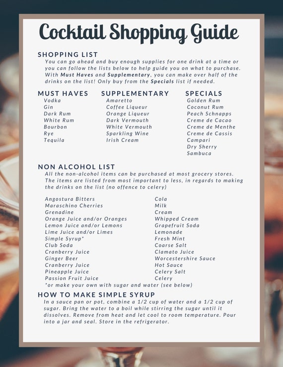 Alcoholic Drinks List