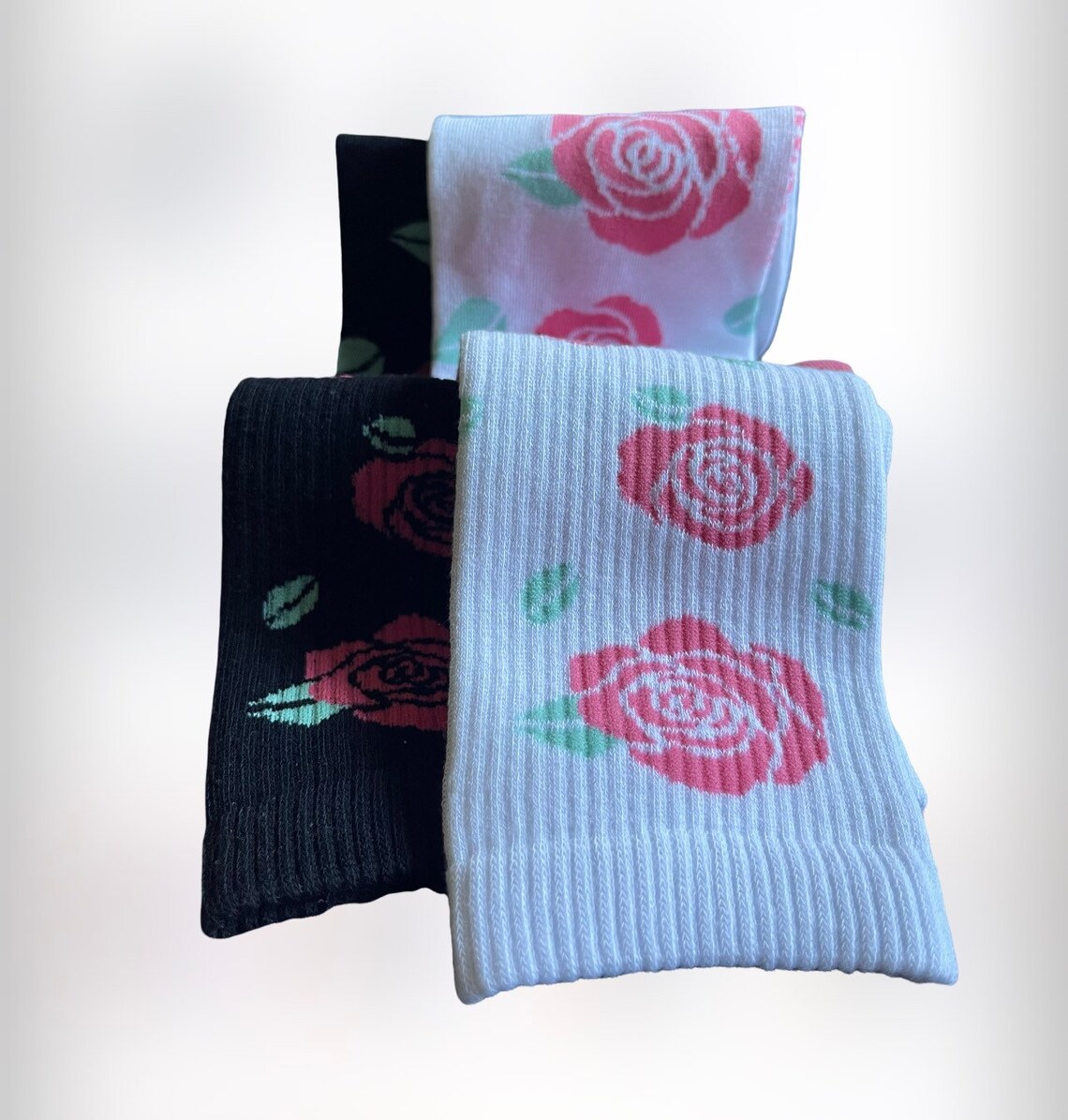 Cute Womens Socks/ Crew Roses Socks/girl's Flowers Socks/nevy, White ...