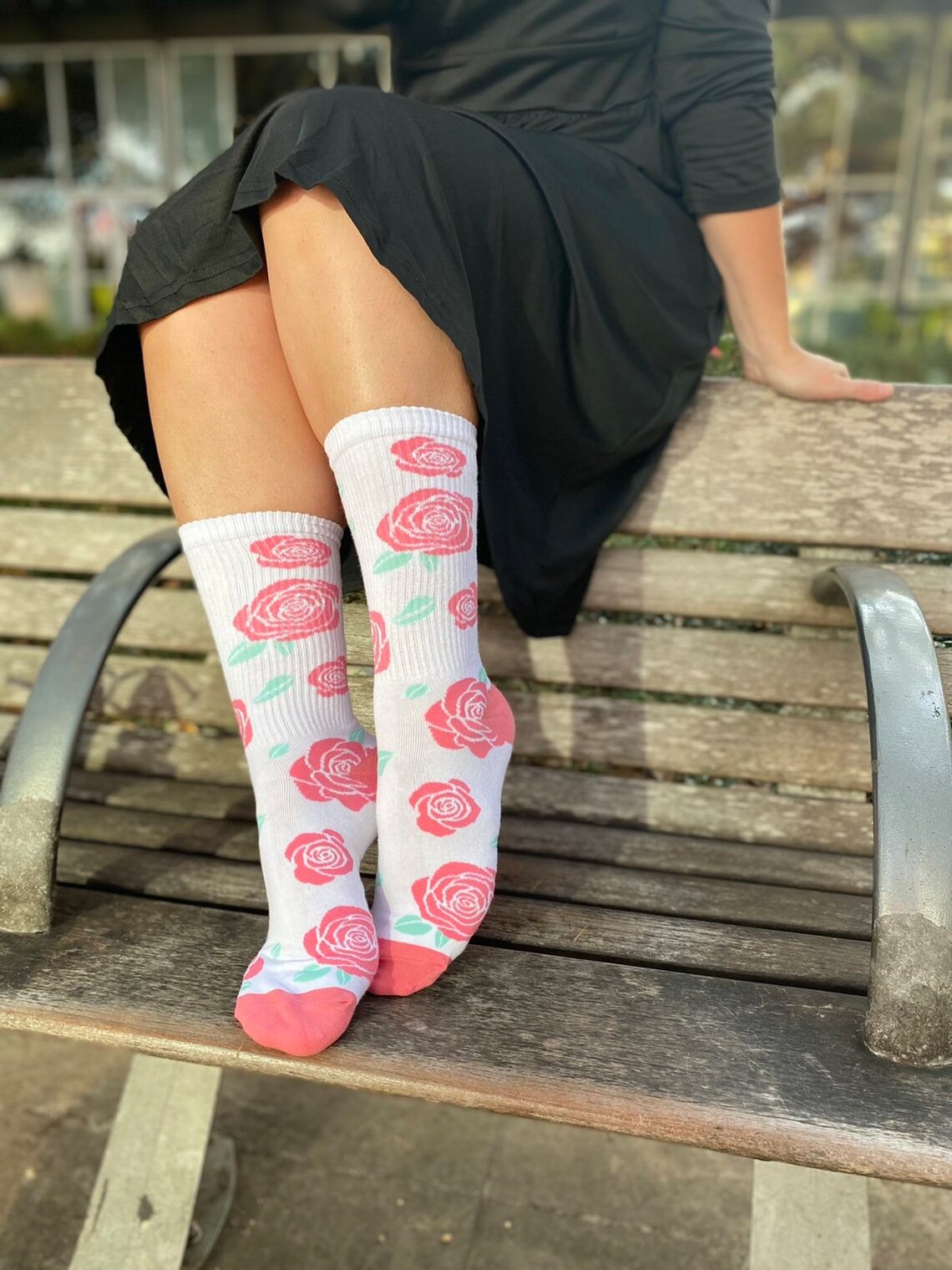 Cute Womens Socks/ Crew Roses Socks/girl's Flowers Socks/nevy, White ...