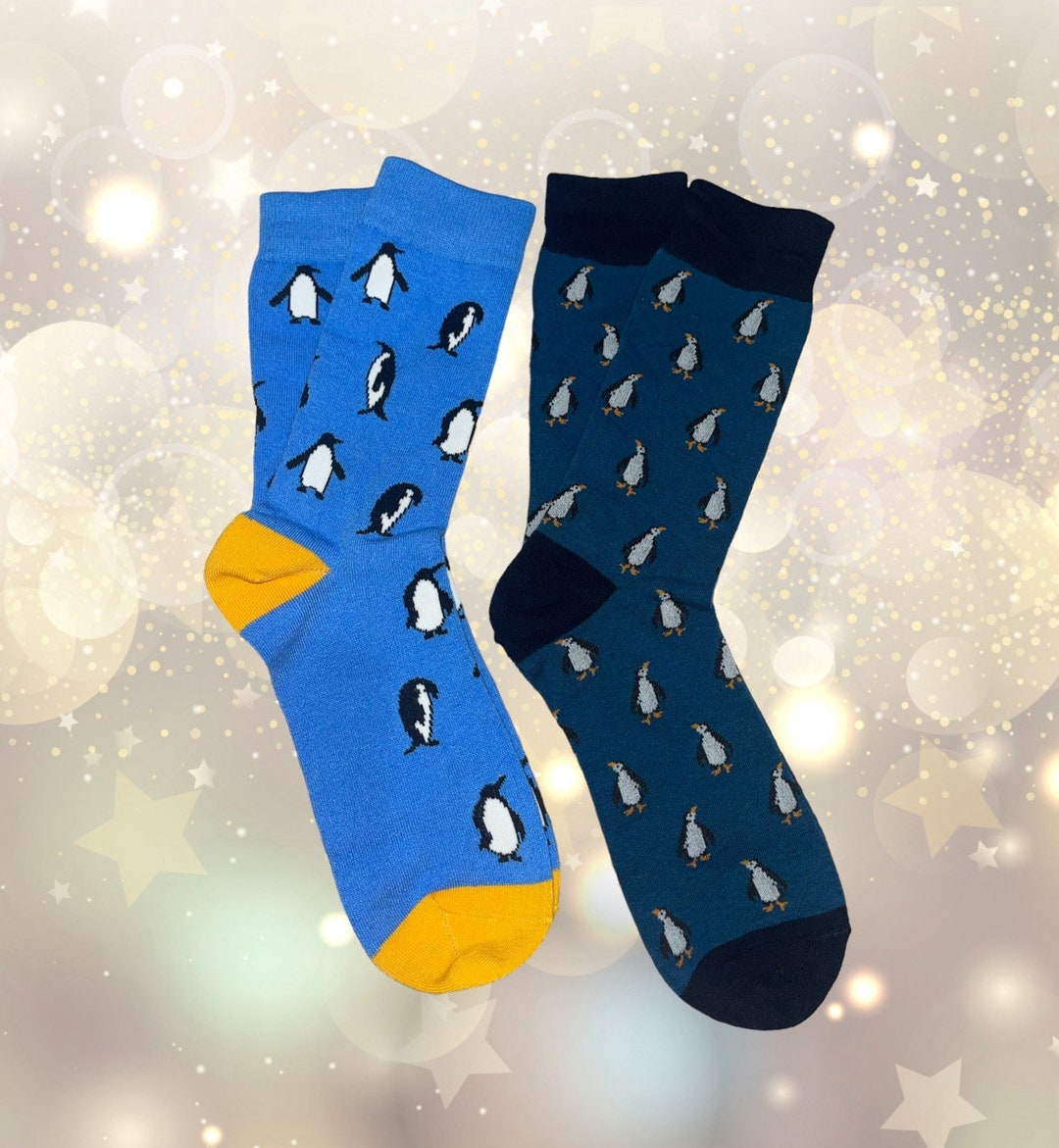 Penguin Socks/cute Cotton Mens Socks/adult Blue Socks/ Animals Crew ...