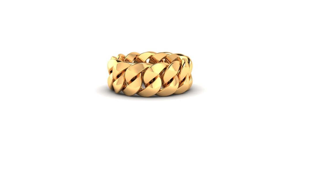 14k Gold Miami Cuban Ring - Etsy