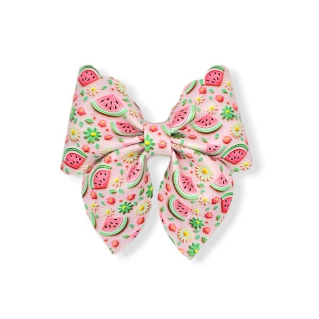 Pink Watermelon Sailor Hair Bow, Crocheted Watermelon Hair Bow ...