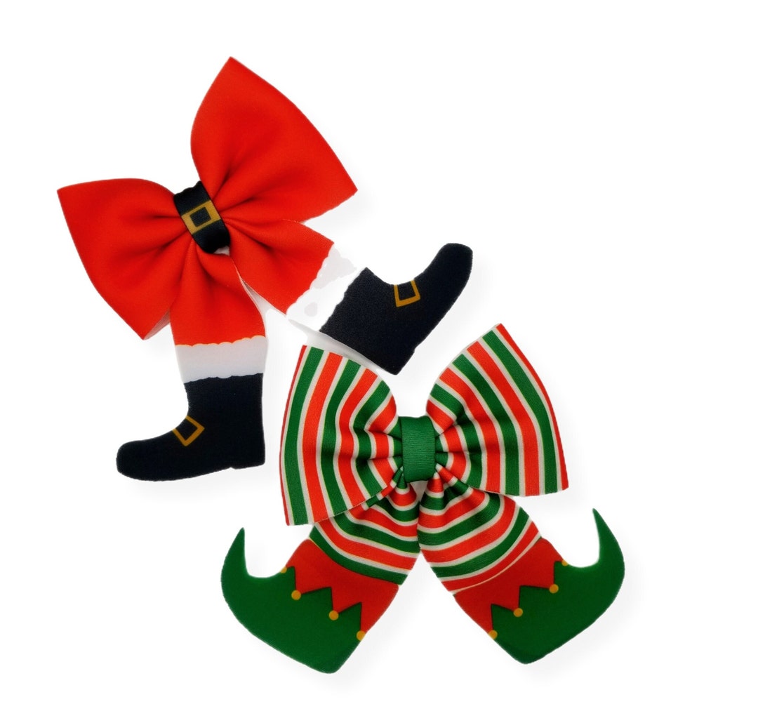 Santa Hair Bow, Elf Hair Bow, Red Santa Suit Hair Bow, Red & Green ...