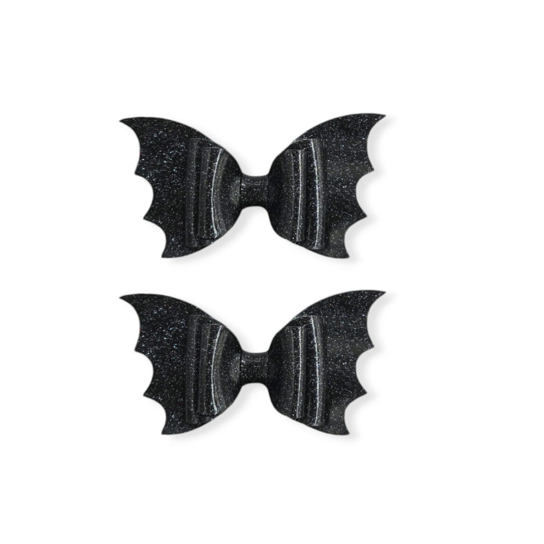 Black Glitter Bat Pigtail Hair Bows, Bat Pigtail Hair Bows, Bat Piggies, Black Glitter Bat Bows ...