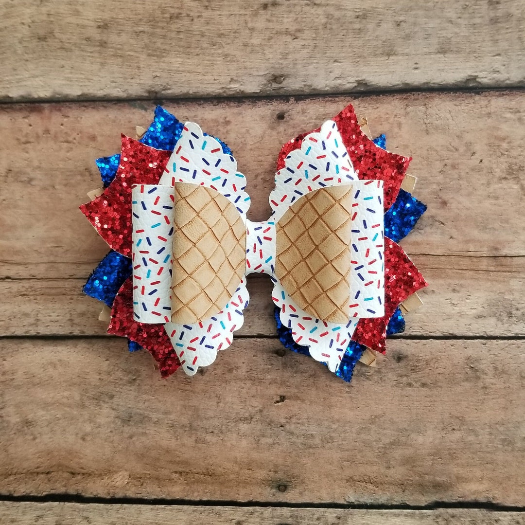 Patriotic Ice Cream Hair Bow, Ice Cream Hair Bow, Patriotic Sprinkle ...