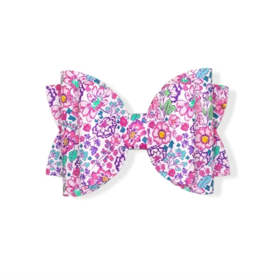 Pink & Purple Floral Hair Bow, Pink Flowers Hair Bow, Spring Flowers ...