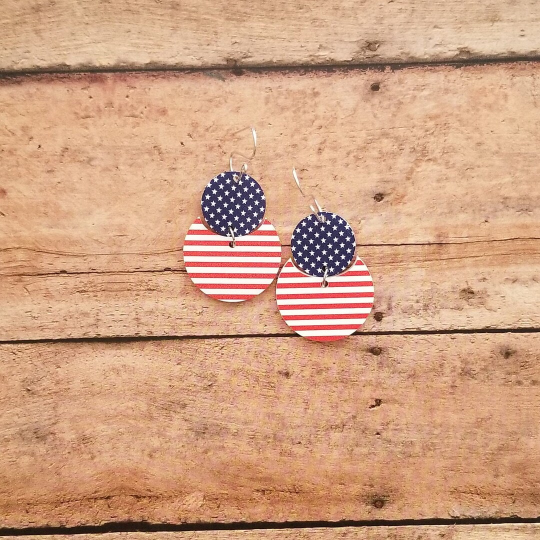 Circle Tiered American Flag Earrings, Patriotic Earrings, Red White and ...