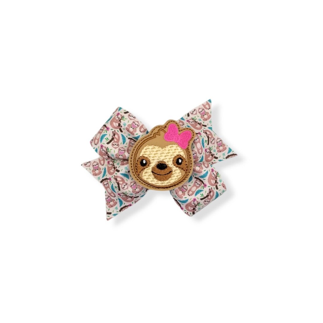 Sloth Hair Bow, Sloth With Pink Bow Hair Bow, Sloth Feltie Hair Bow ...