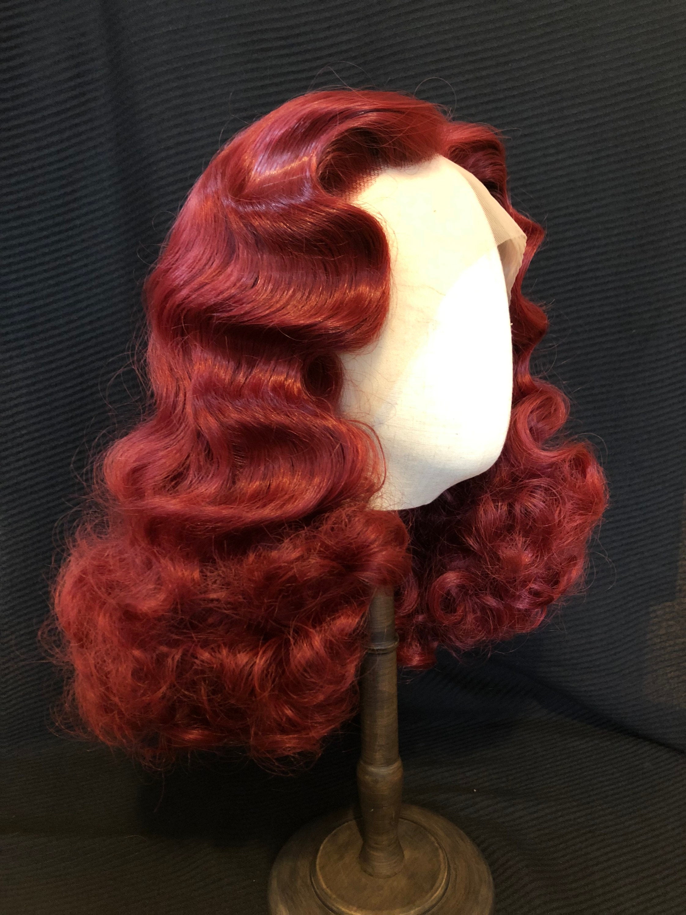 Jessica Rabbit Synthetic Front Lace Wig Glamorours Mid Lenght Wave Red ...