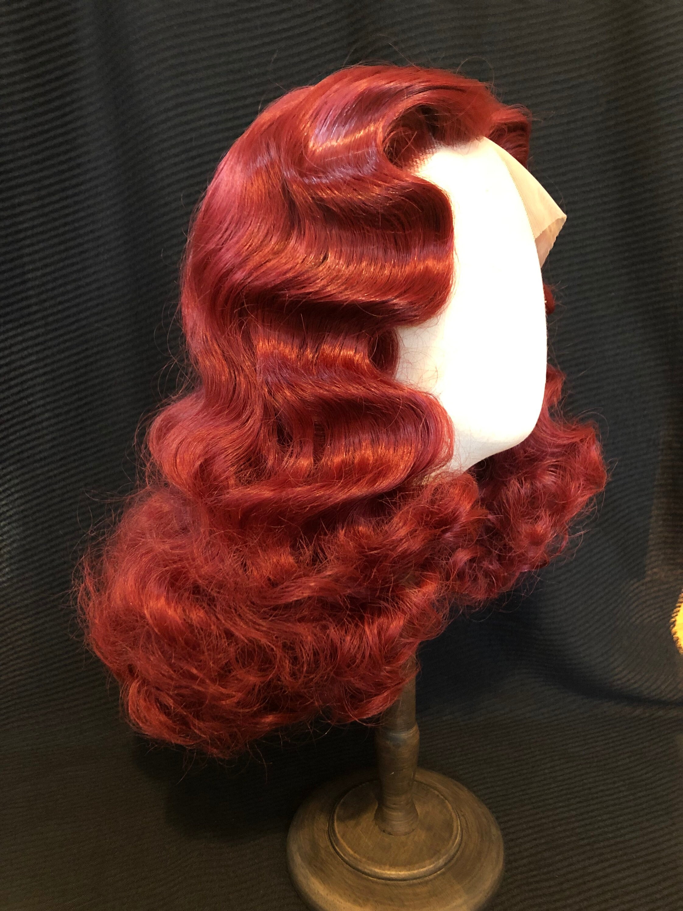Jessica Rabbit Synthetic Front Lace Wig Glamorours Mid Lenght Wave Red ...
