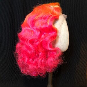 Orange Pink Finger Waves Lace Front Wig Glamorous Style Drag Queen ...