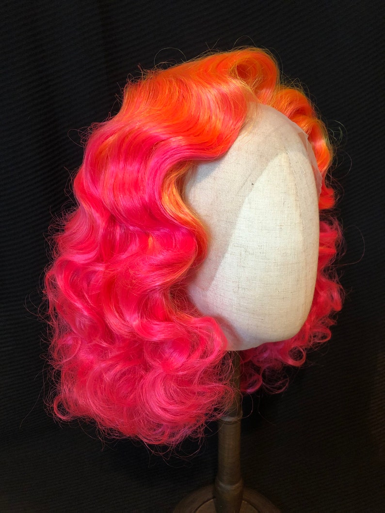 Orange Pink Finger Waves Lace Front Wig Glamorous Style Drag - Etsy