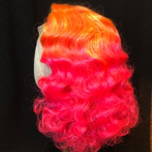 Orange Pink Finger Waves Lace Front Wig Glamorous Style Drag Queen ...