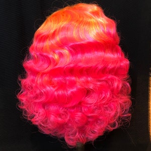 Orange Pink Finger Waves Lace Front Wig Glamorous Style Drag Queen ...