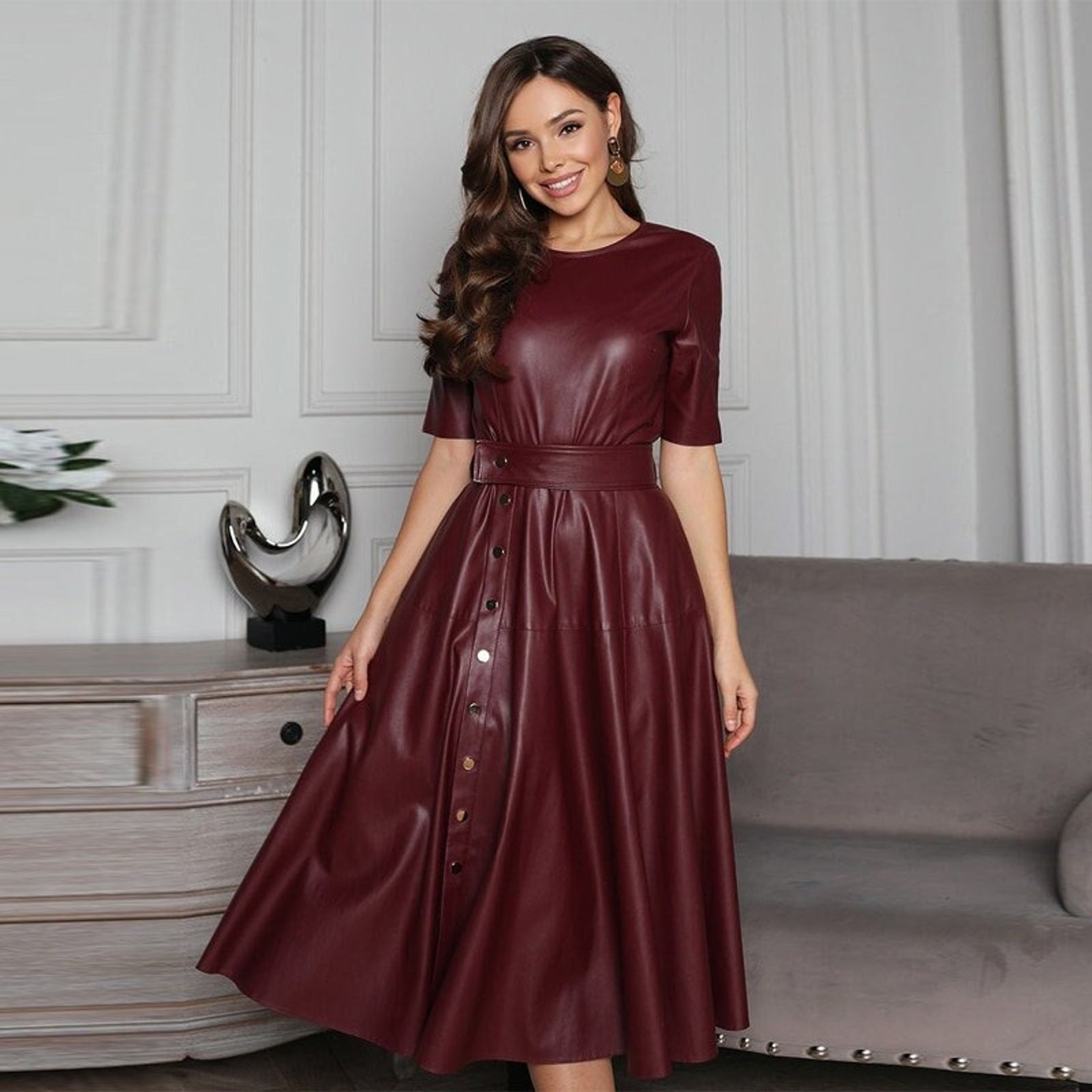 Handmade Women's Lambskin Leather Dress, Women Leather Dress, Womens ...