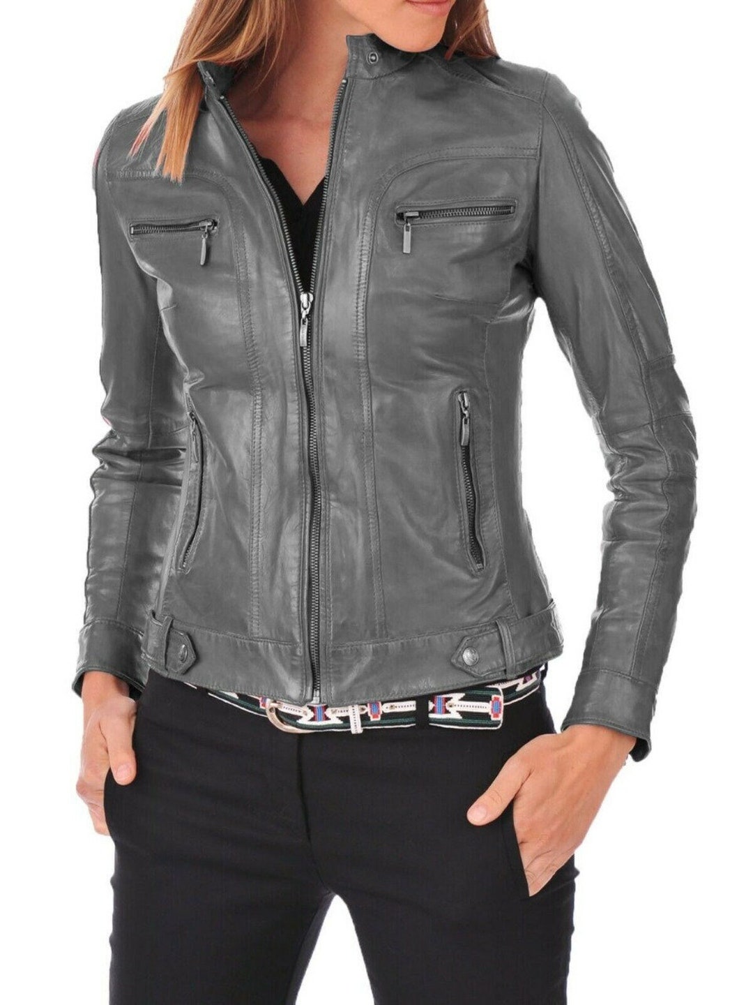Genuine Leather Jacket, Leather Jacket Women's Grey Jacket, Women's Hot ...