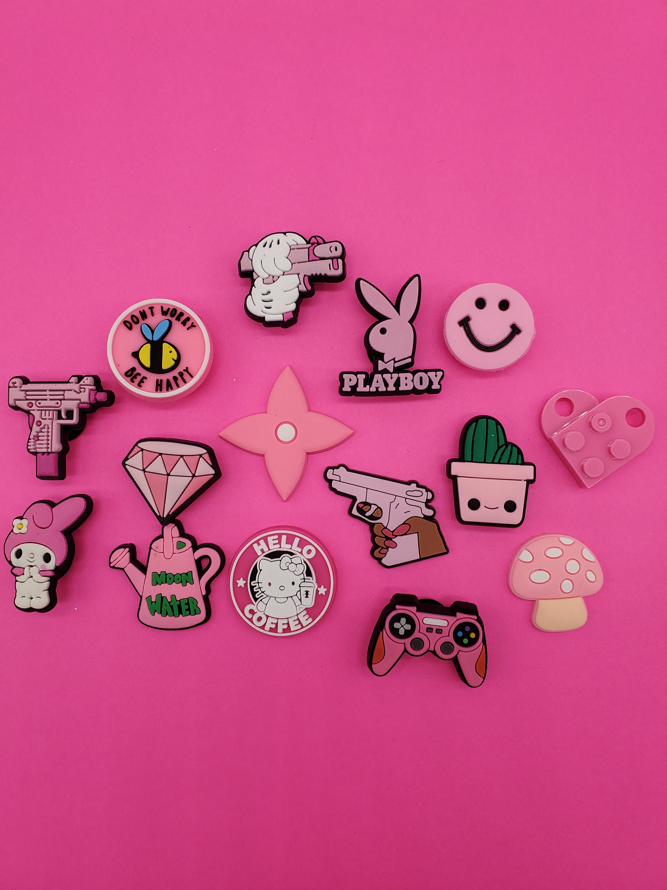 New Trending Pink and White Croc Compatible Shoe Charms, Clog Charms ...