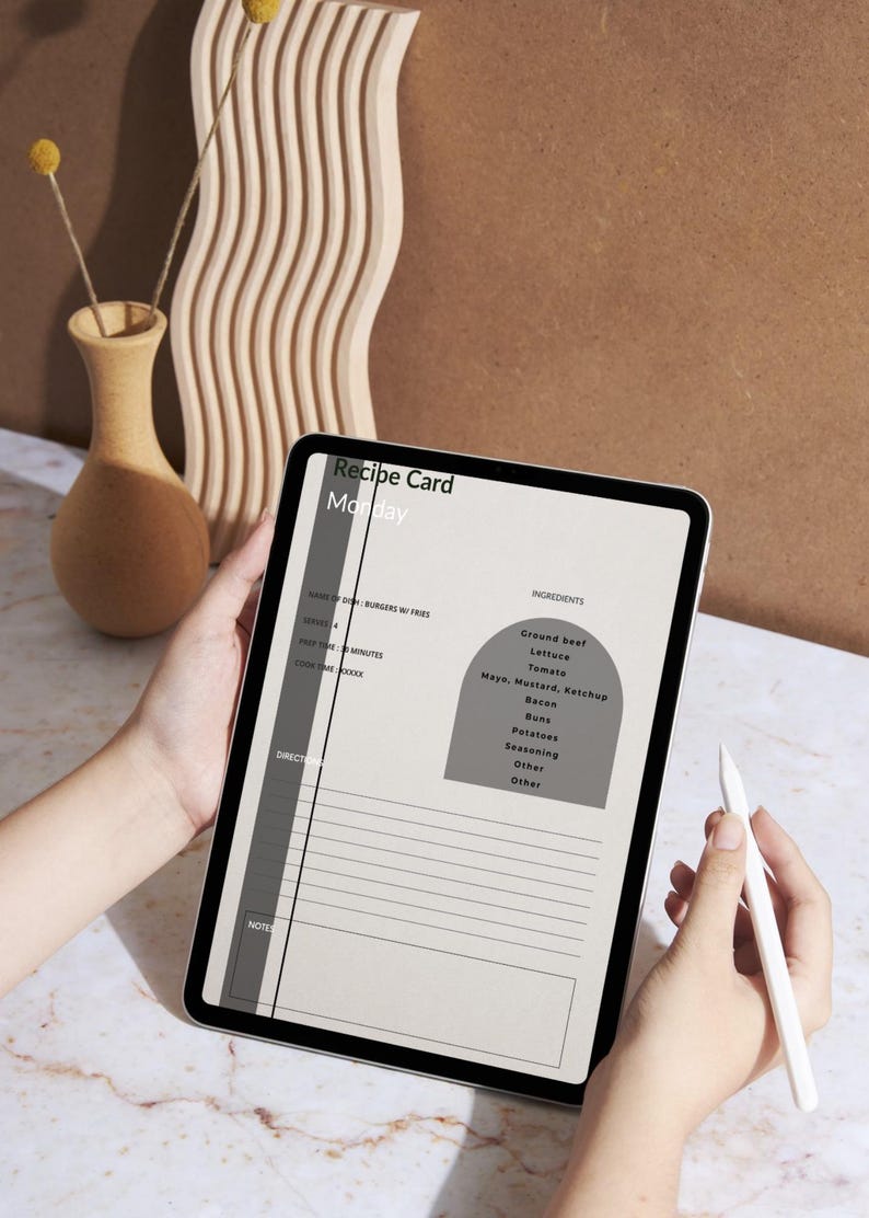 Weekly Meal Planner Printable With Recipe Cards | 8-page Digital Meal ...