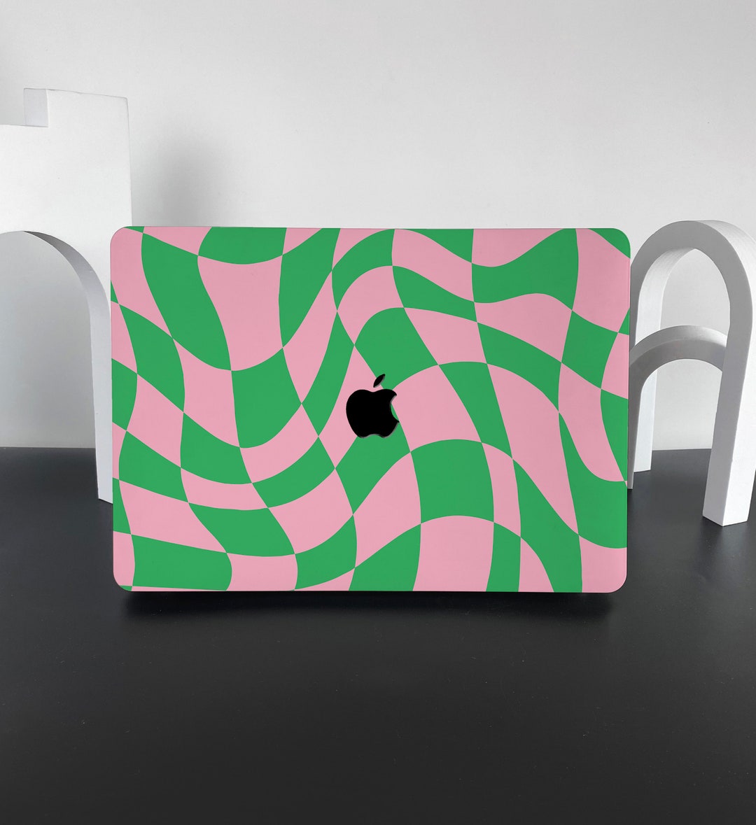 Jade Green Pink Rotate Grid Hard Laptop Case Personalized Customization ...