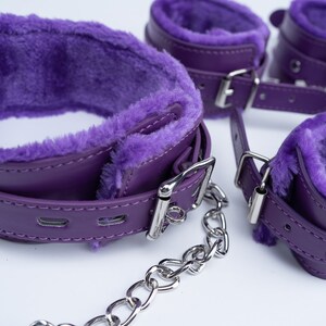 Purple Restraints Set With Plush, Plush Bondage Kit, Leather Restraints ...