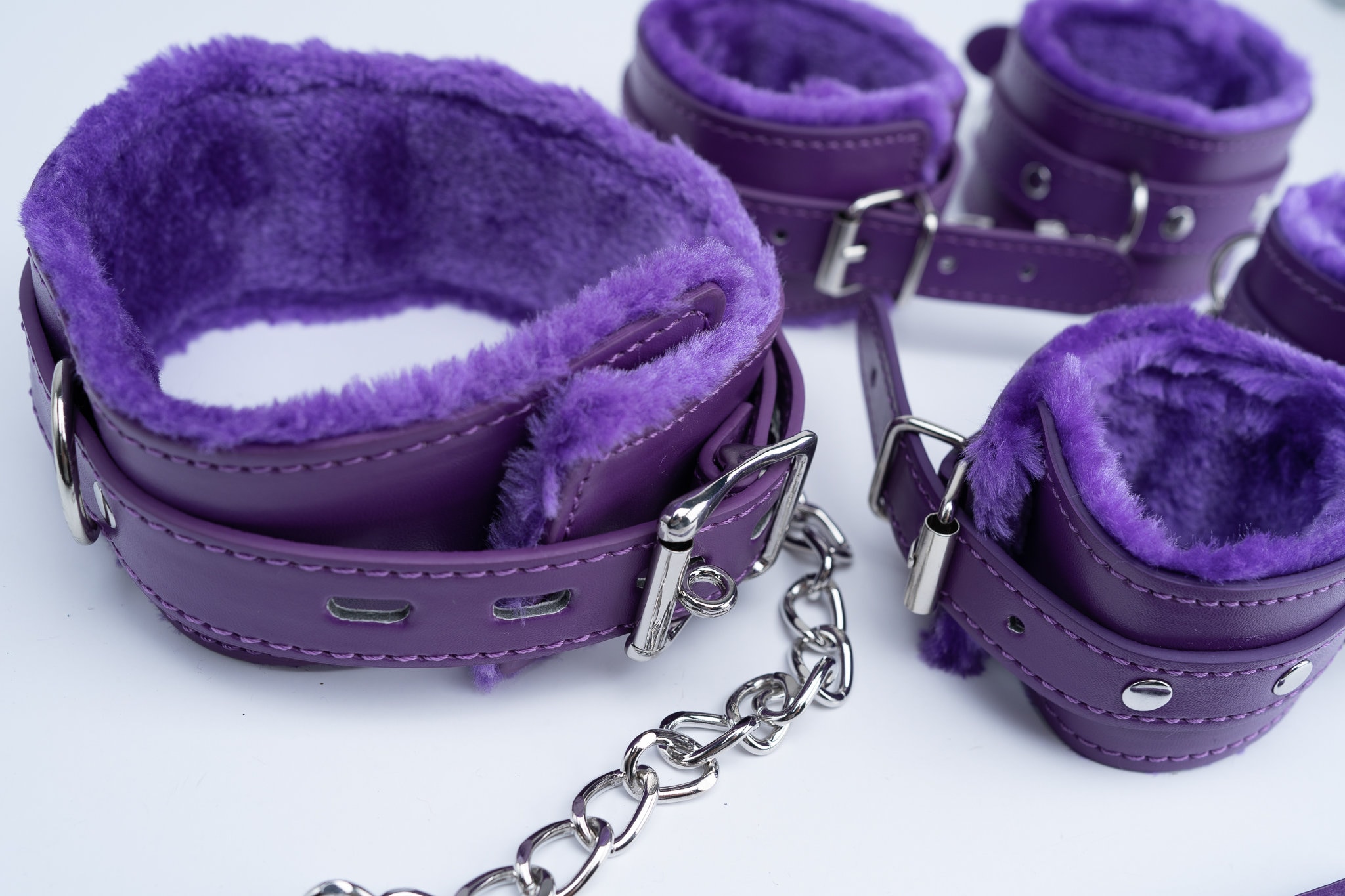 Purple Restraints Set With Plush, Plush Bondage Kit, Leather Restraints ...