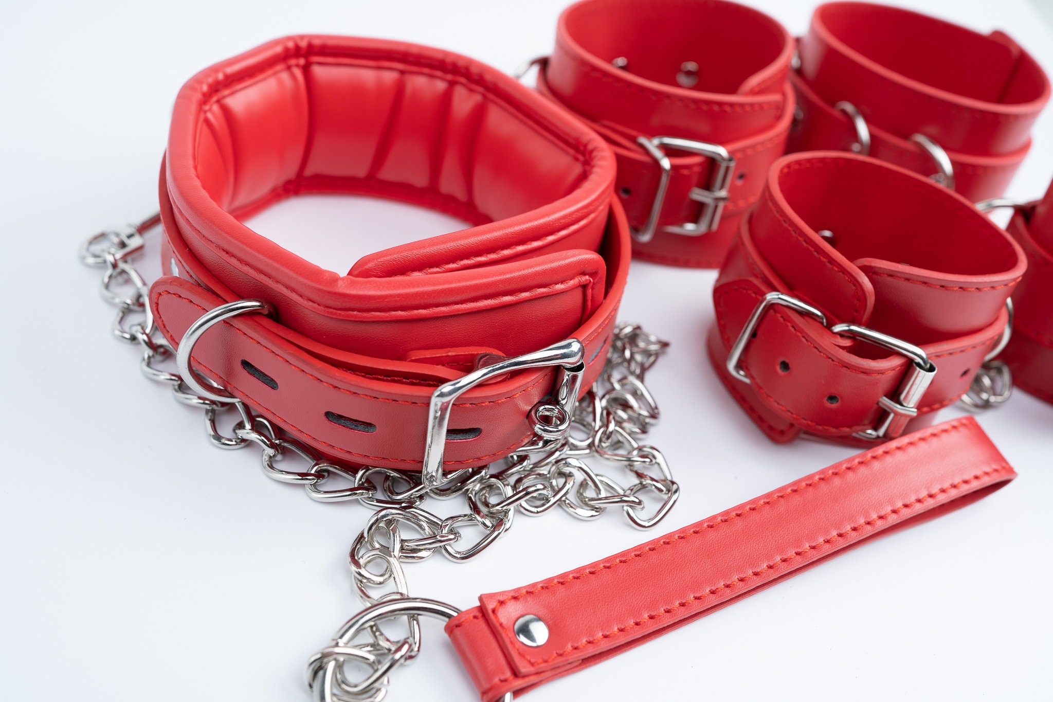 Luxury Red Restraints Kit, Red Set With Red, Leather Restraints Set ...