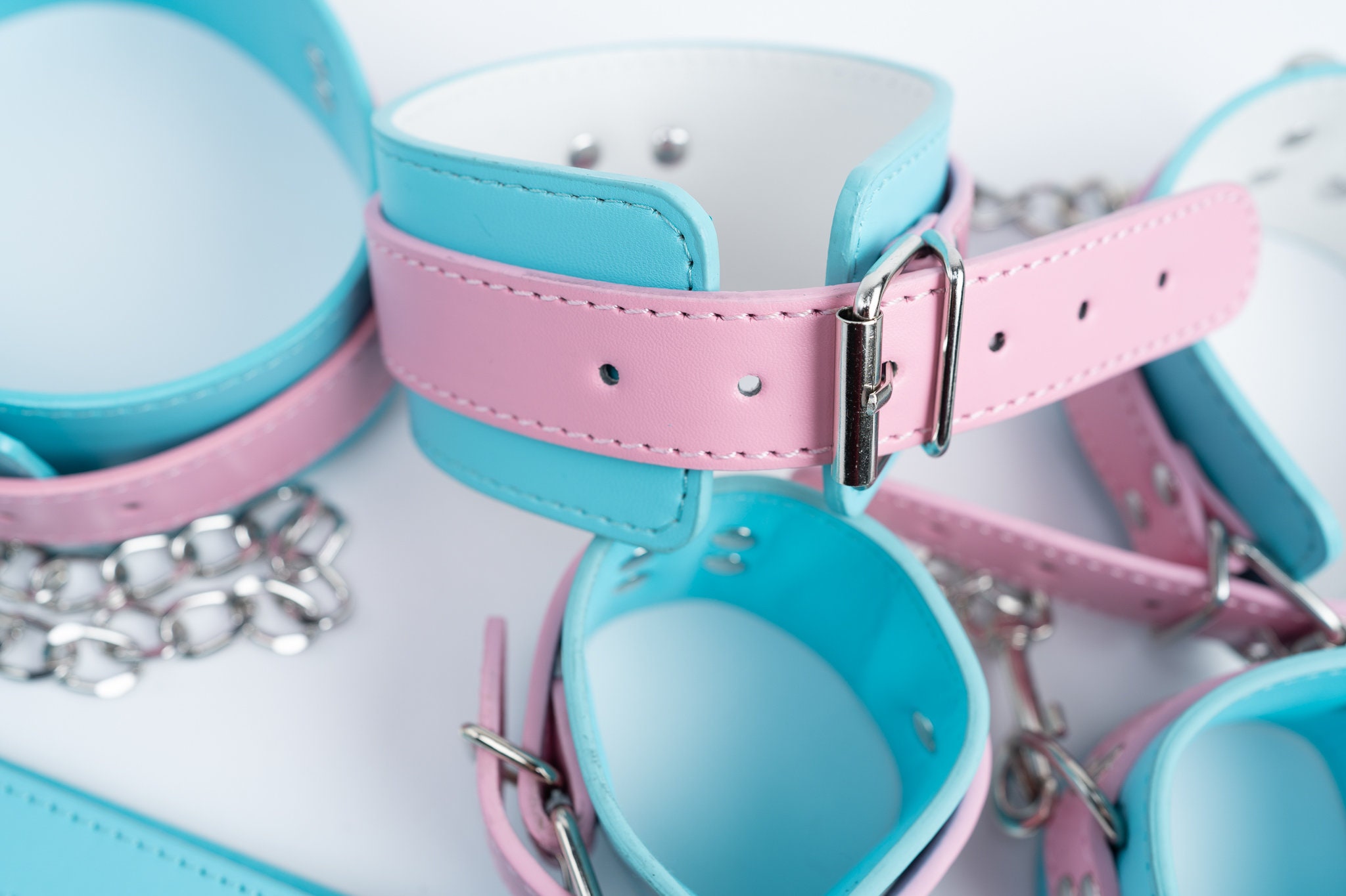 Mint Pink Bondage Kit, Turquoise Pink Restraints Set, Turquoise Leather ...