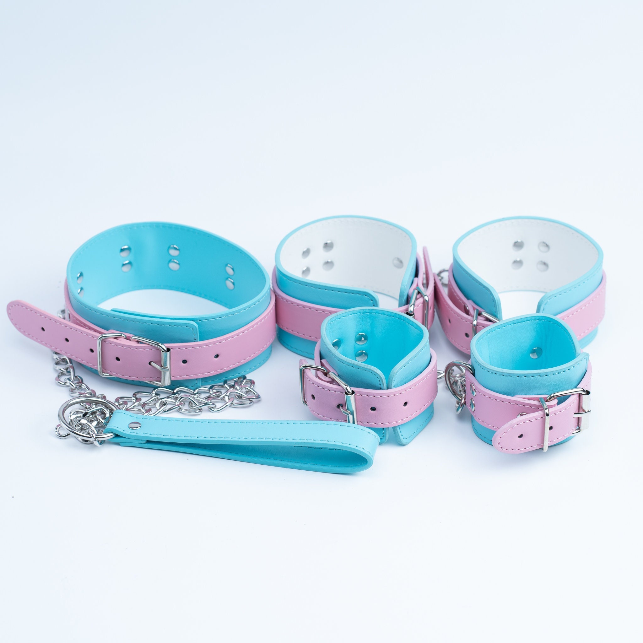 Mint Pink Bondage Kit, Turquoise Pink Restraints Set, Turquoise Leather ...