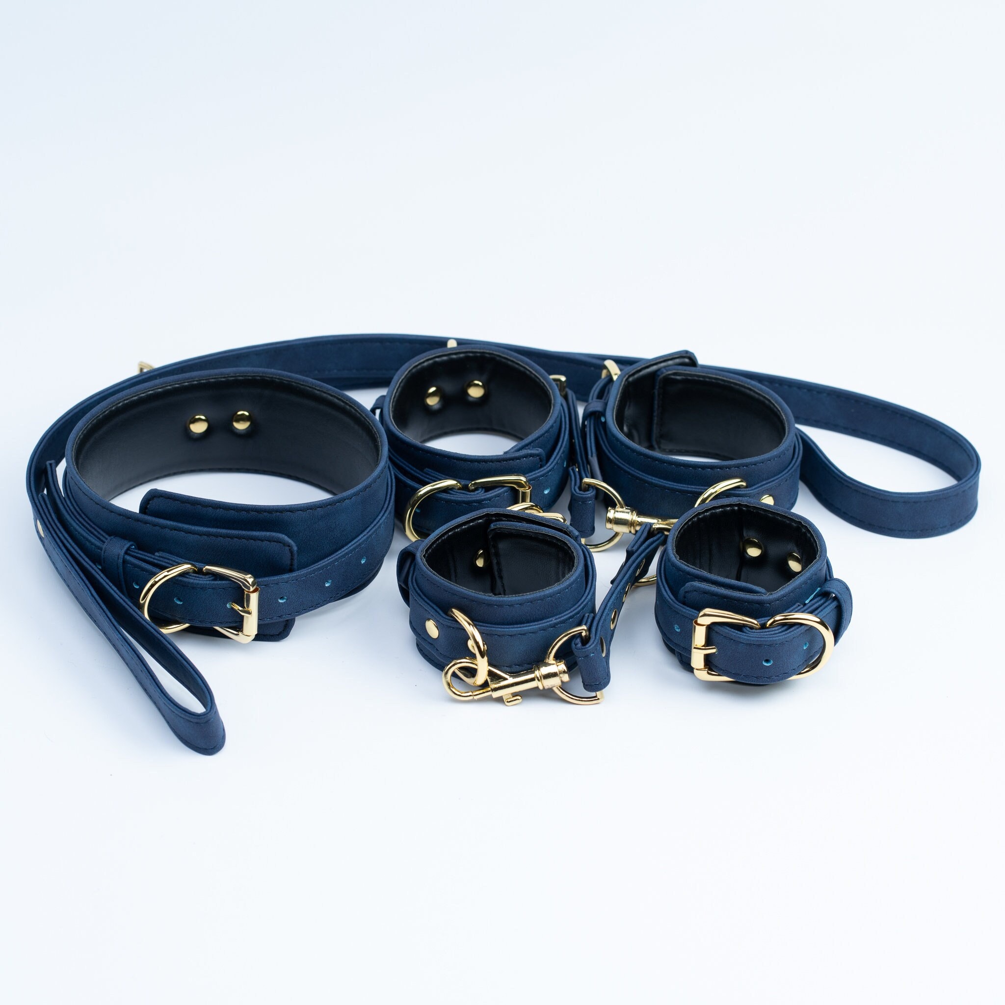 Premium Navy Blue Set, Bondage Kit, Leather Restraints Set, Handcuffs ...
