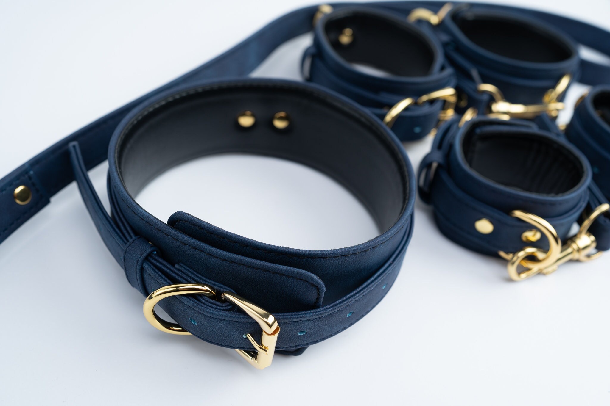 Premium Navy Blue Set, Bondage Kit, Leather Restraints Set, Handcuffs ...
