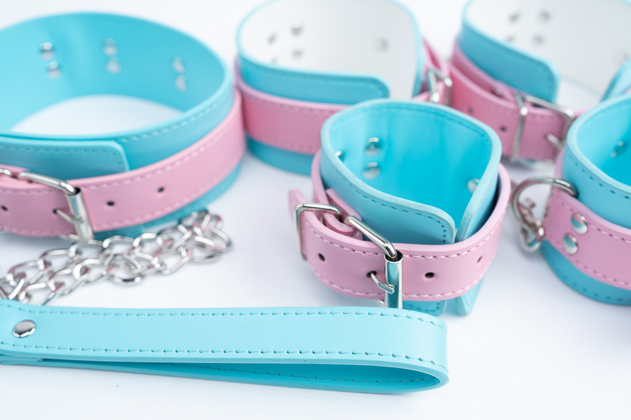 Mint Pink Bondage Kit, Turquoise Pink Restraints Set, Turquoise Leather ...