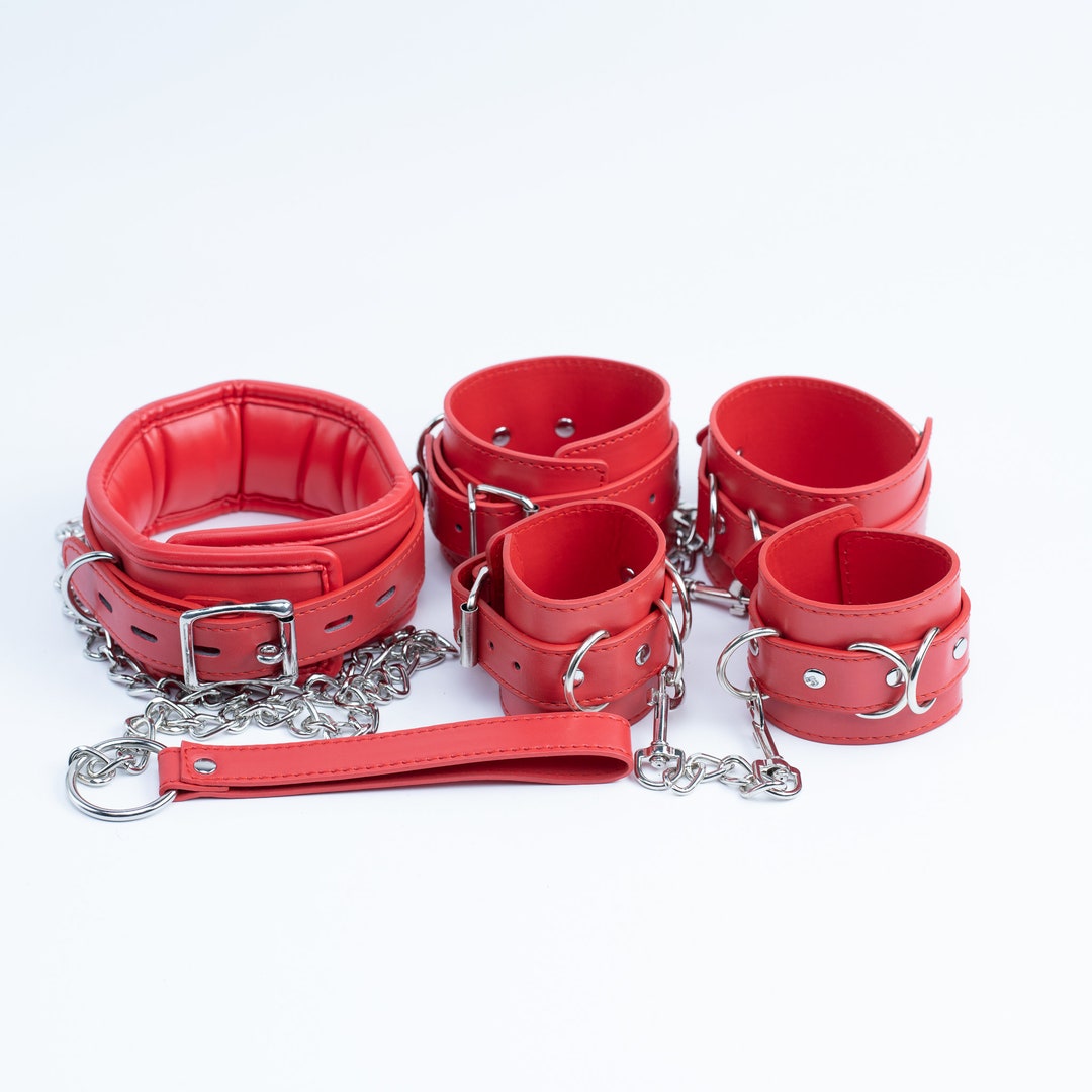 Luxury Red Restraints Kit, Red Set With Red, Leather Restraints Set ...