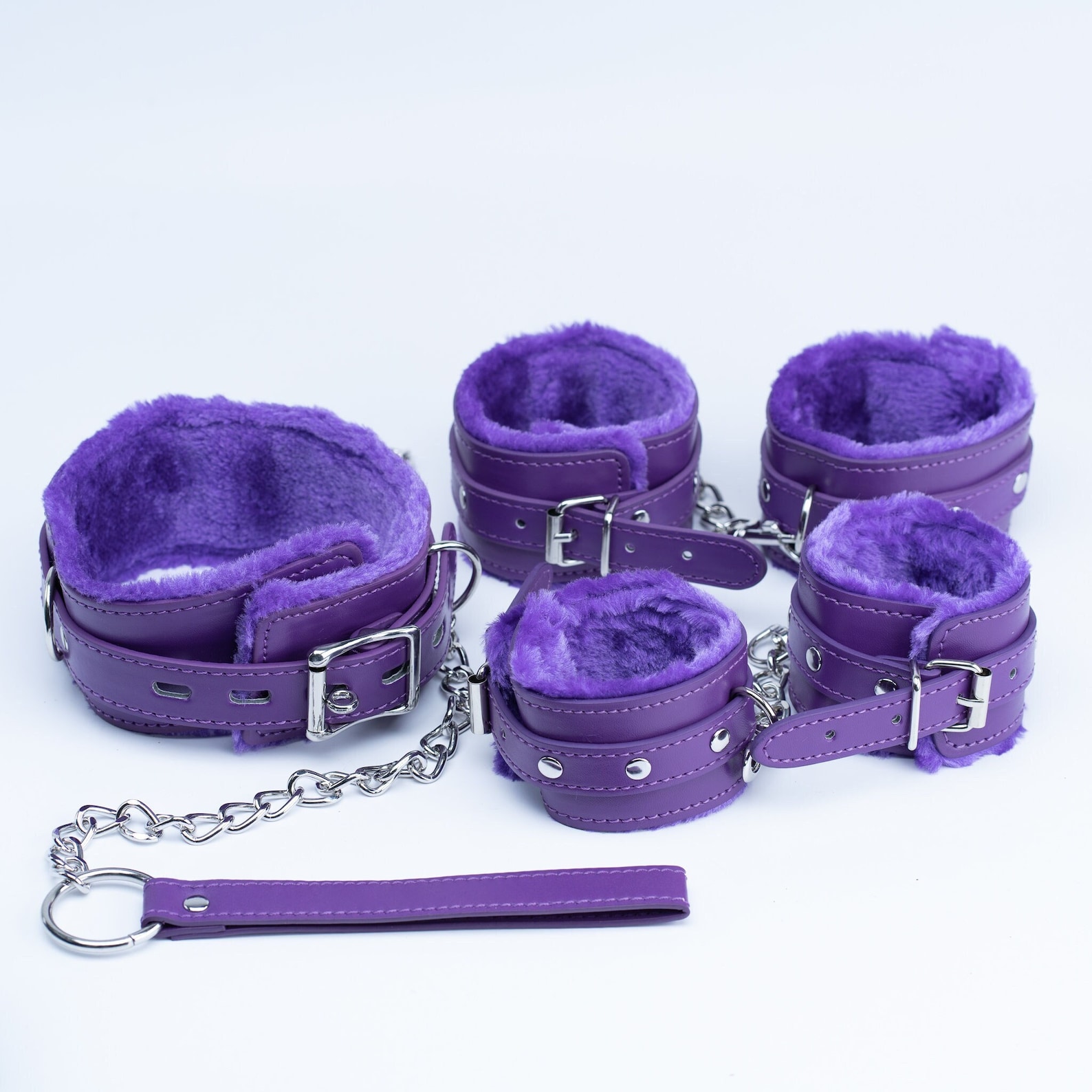 Purple Restraints Set With Plush, Plush Bondage Kit, Leather Restraints ...