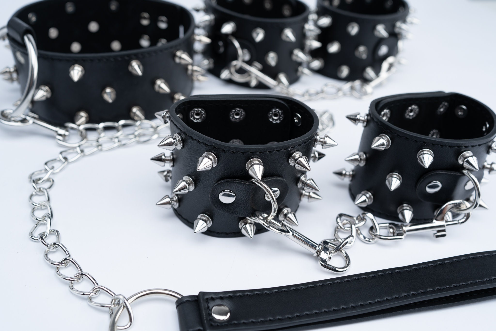 Spiked Restraints Set, Bondage Kit, Leather Restraints Set, Handcuffs ...