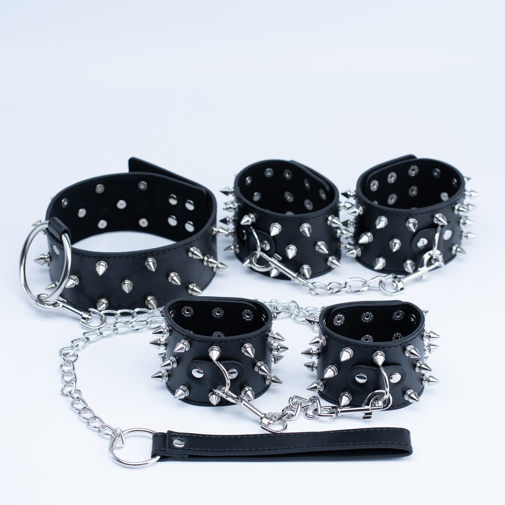 Spiked Restraints Set, Bondage Kit, Leather Restraints Set, Handcuffs ...